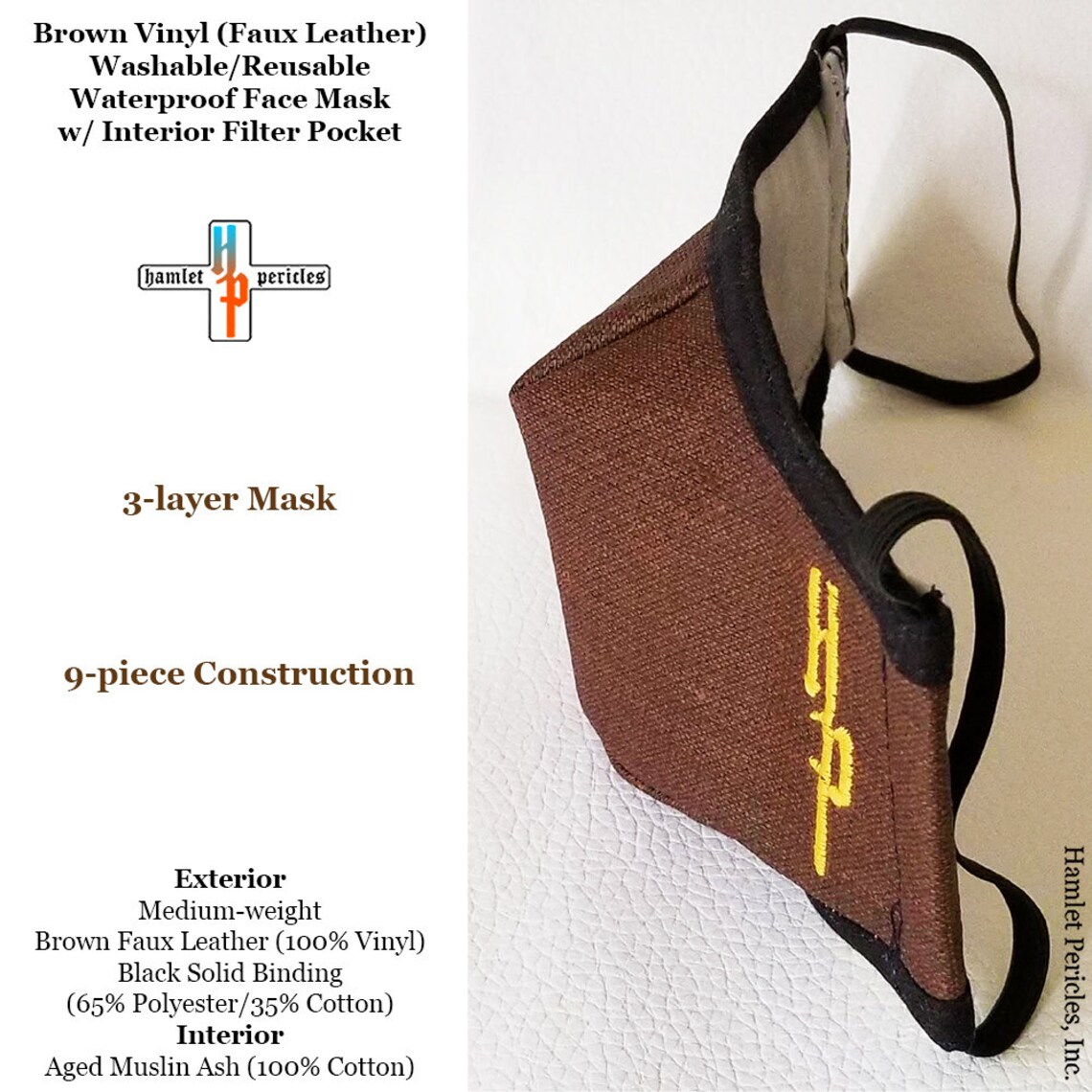 Brown Waterproof Vinyl Face Mask w/ Interior Pocket for Filter | Etsy