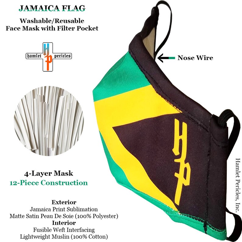 Jamaica Flag Face Mask W/ Interior Filter Pocket | Reusable Cotton ...