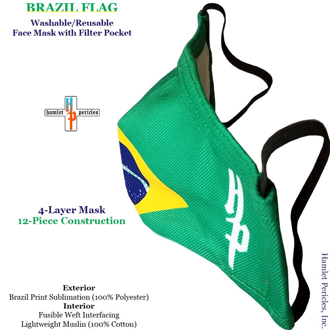 Brazil Flag Face Mask W/interior Filter Pocket | Brazilian Mask ...