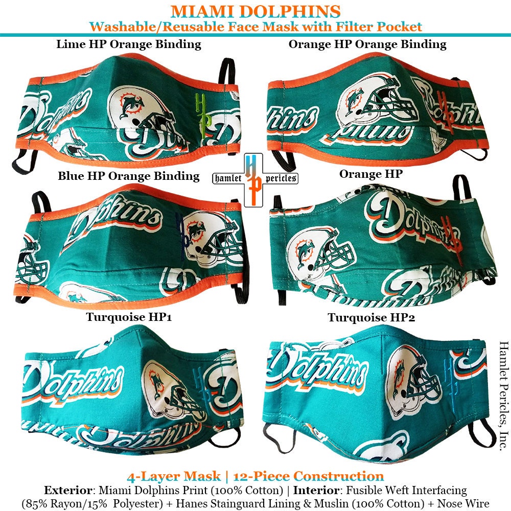 Miami Dolphins Face Masks W/ Filter Pocket Dolphins Face - Etsy