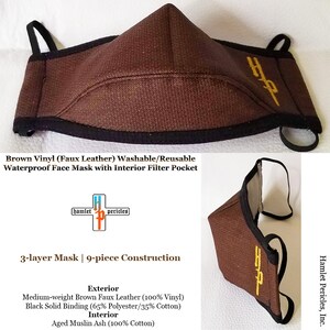 Brown Waterproof Vinyl Face Mask w/ Interior Pocket for Filter | Etsy
