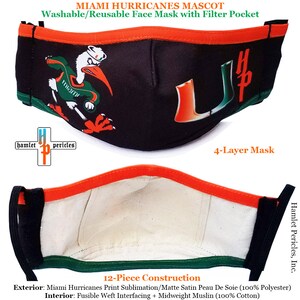 Miami Hurricanes Face Masks W/ Filter Pocket University of - Etsy