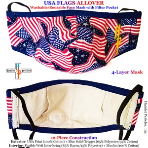 USA Flags Allover Unisex Face Masks W/ Filter Pocket | Patriotic USA ...
