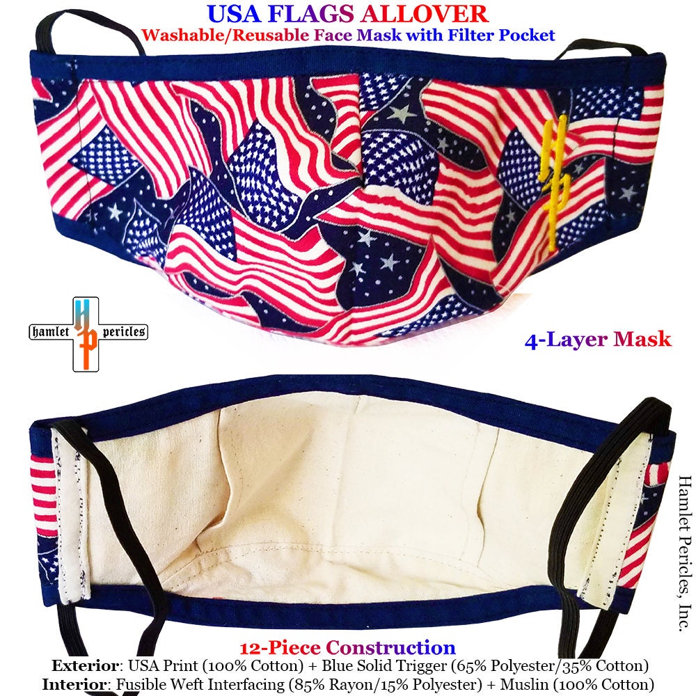 USA Flags Allover Unisex Face Masks w/ Filter Pocket | Etsy