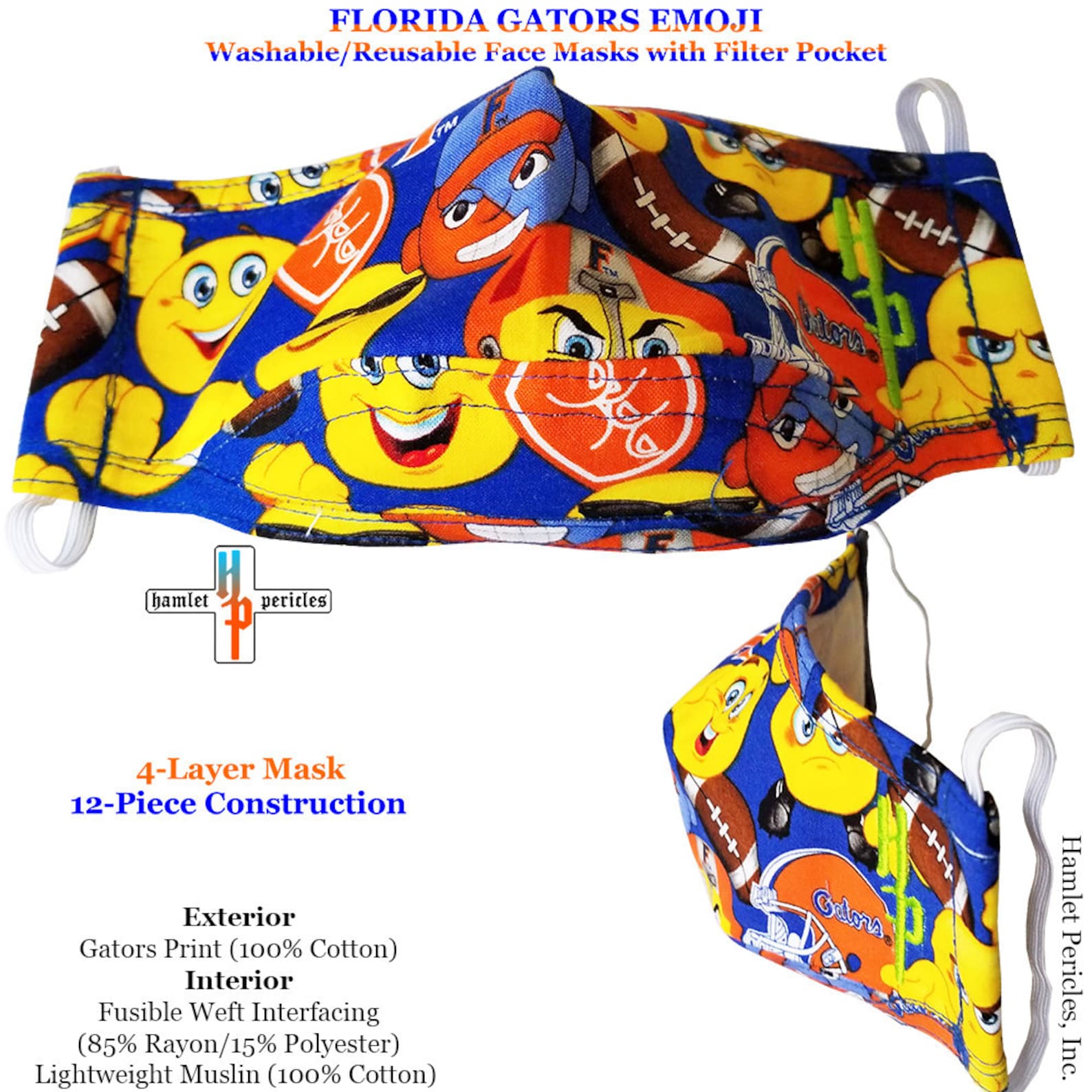 Florida Gators Emoji Face Masks W/ Filter Pocket University of Florida ...