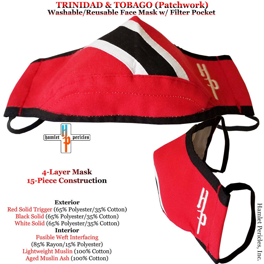 Trinidad & Tobago Patchwork Flag Face Mask With Filter Pocket Reusable ...