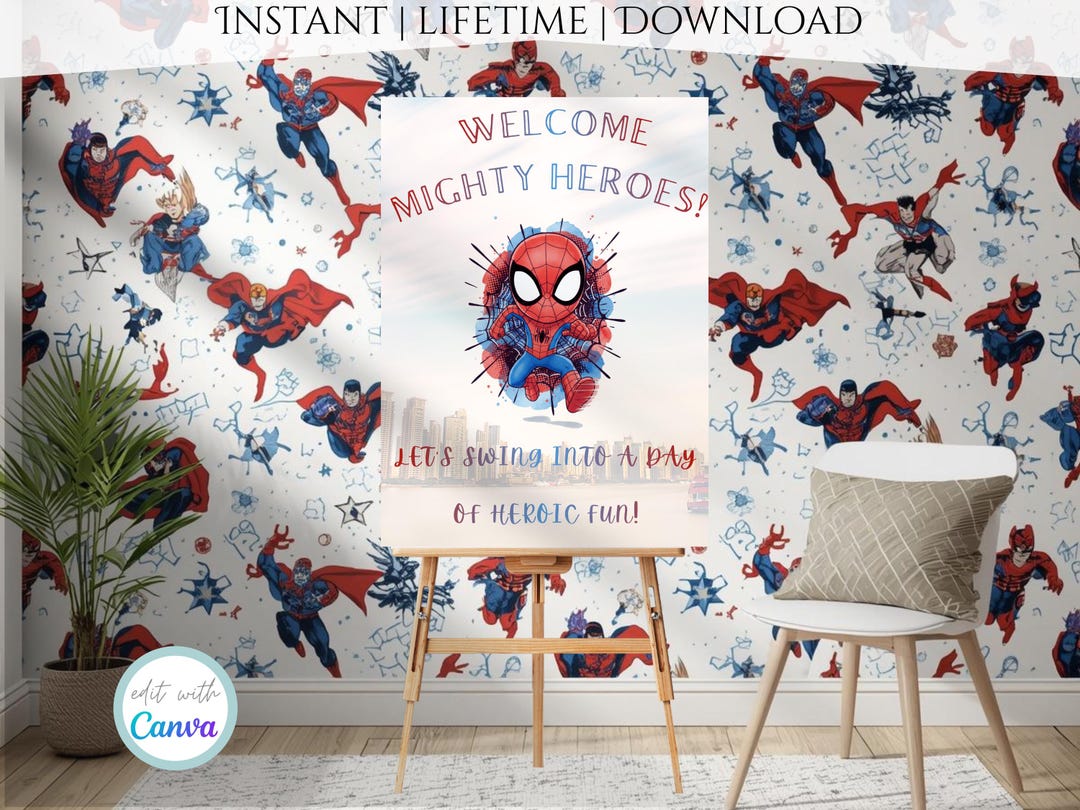 Superhero Welcome Sign Template | Spiderman Birthday Party Sign ...