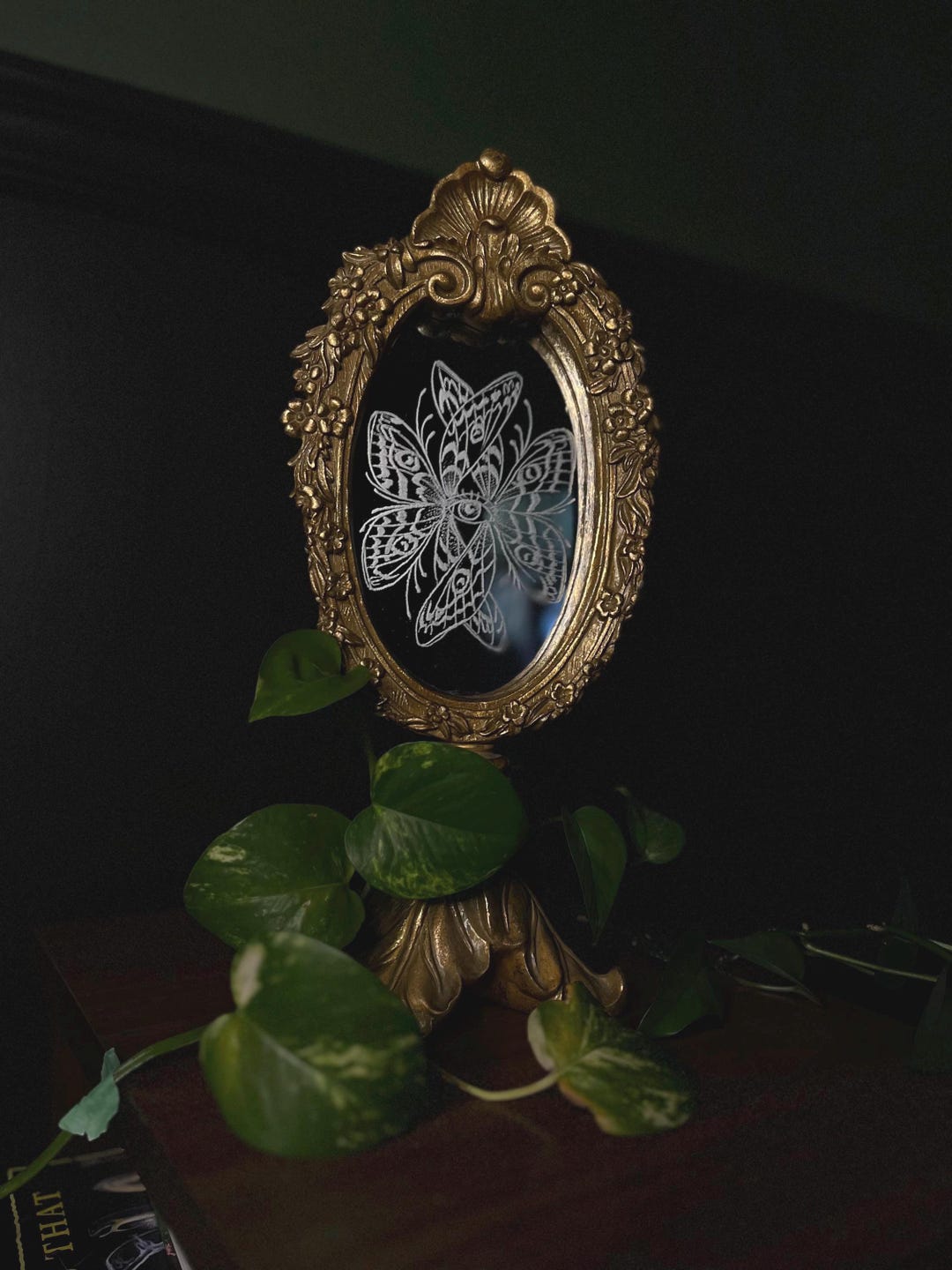 Mirror With Seraphim Moth Hand Engraving Vintage Gold - Etsy