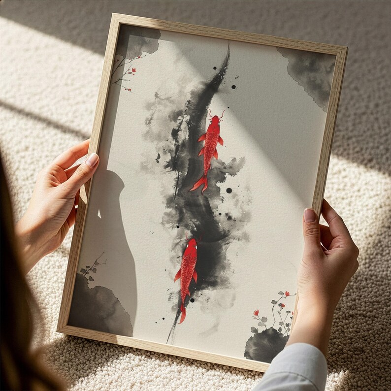 Koi Fish Print | Japanese Ink Wash Pond Art (digital Download) - Etsy