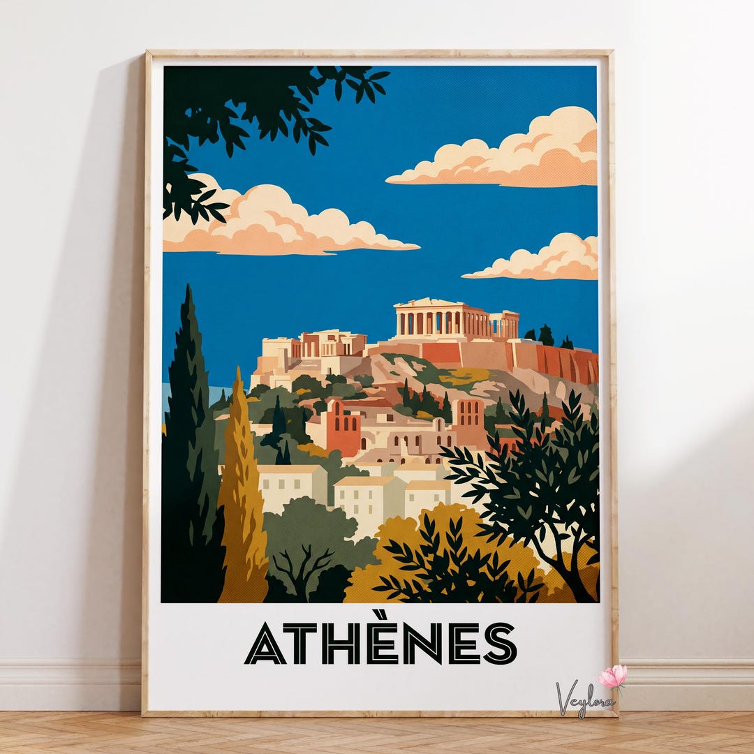 Athenes Poster | Vintage Travel Illustration | Greece Wall Art | Travel ...