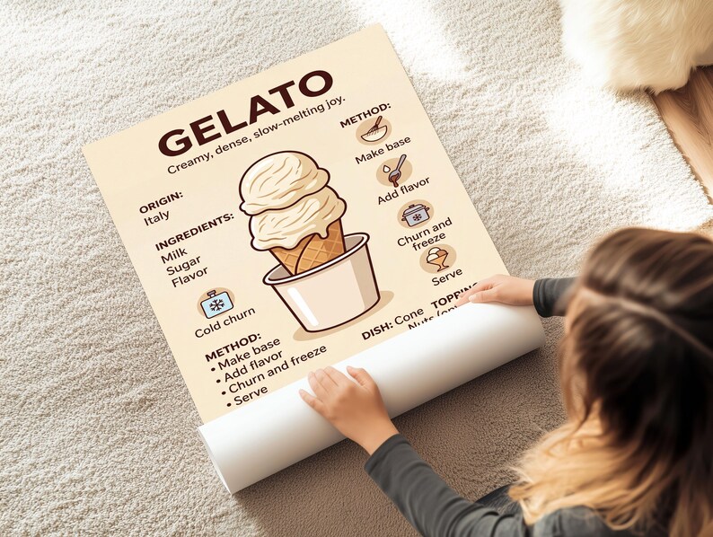 Gelato Poster | Italian Dessert Wall Art | Sweet Food Illustration ...