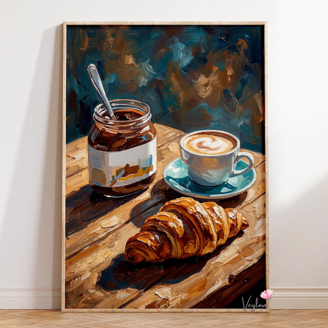Coffee & Croissant Poster | Painterly Cafe Morning Wall Decor for ...