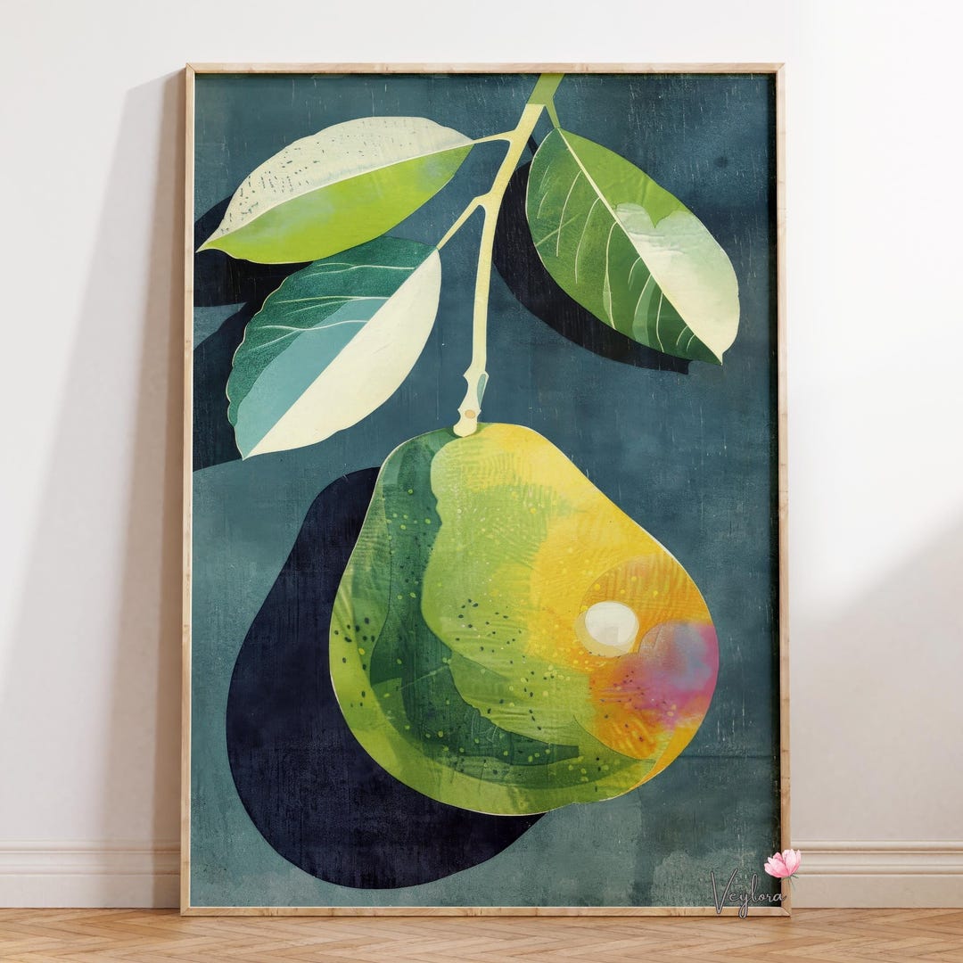 Pear Poster | Botanical Fruit Illustration Print | Modern Kitchen Decor ...