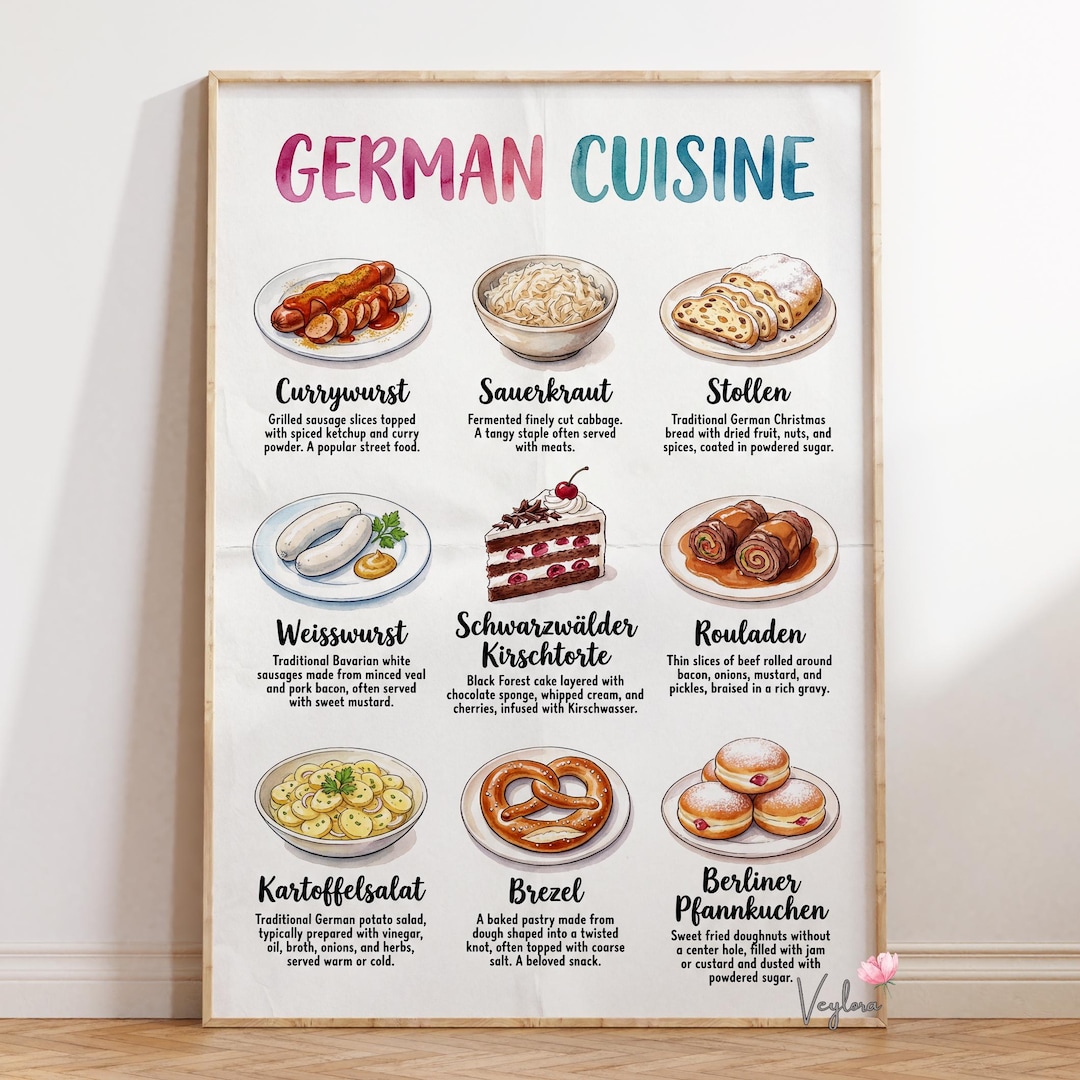 German Cuisine Poster | Hand Drawn Food Illustration | European Kitchen ...