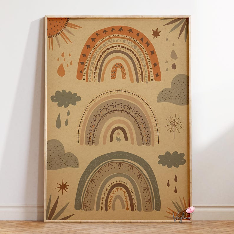 Rainbow Nursery Art Print | Boho Kids Room Decor, Neutral Colors - Etsy