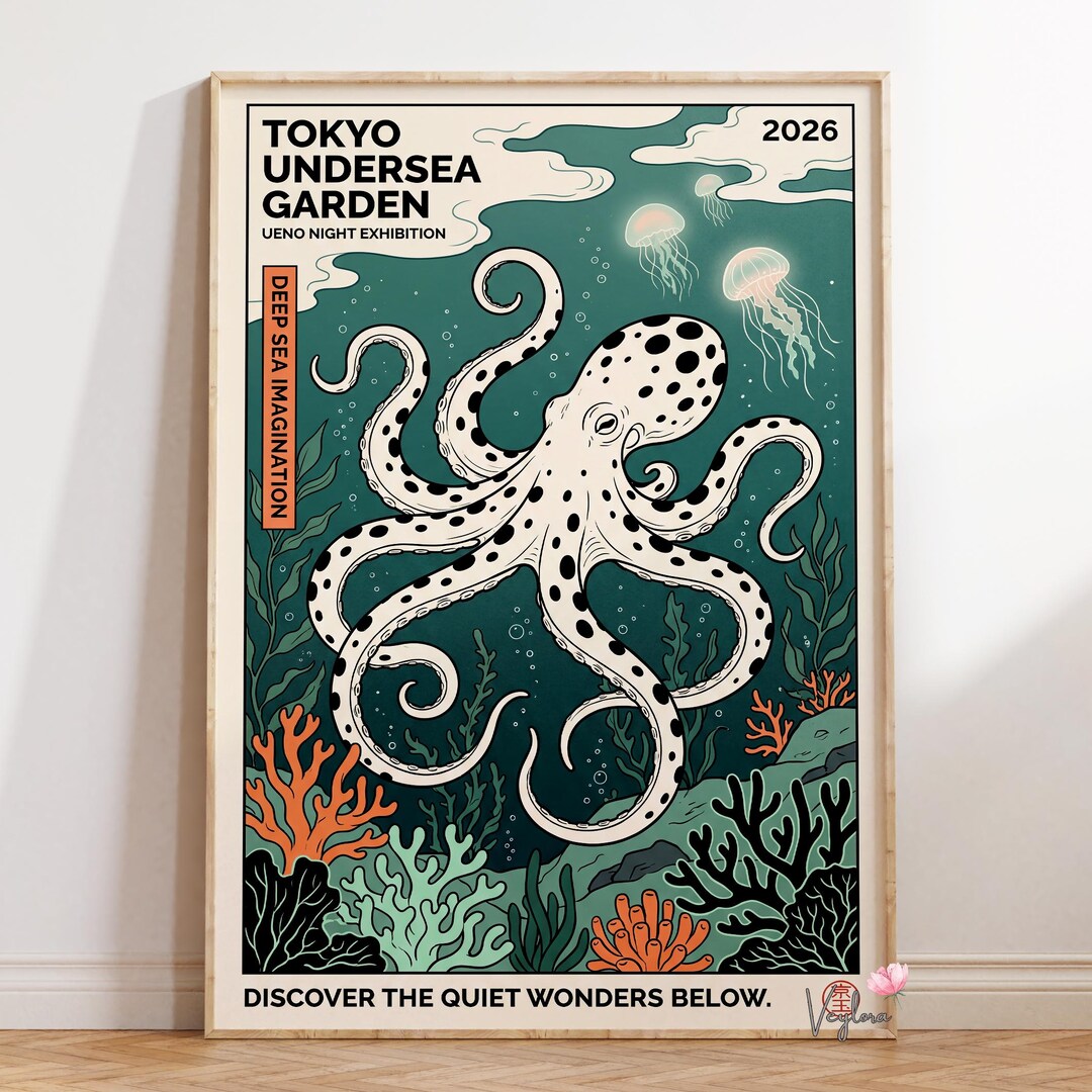 Tokyo Undersea Garden Octopus Poster | Vintage Japanese Ocean Art Print ...
