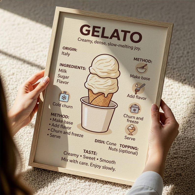 Gelato Poster | Italian Dessert Wall Art | Sweet Food Illustration ...