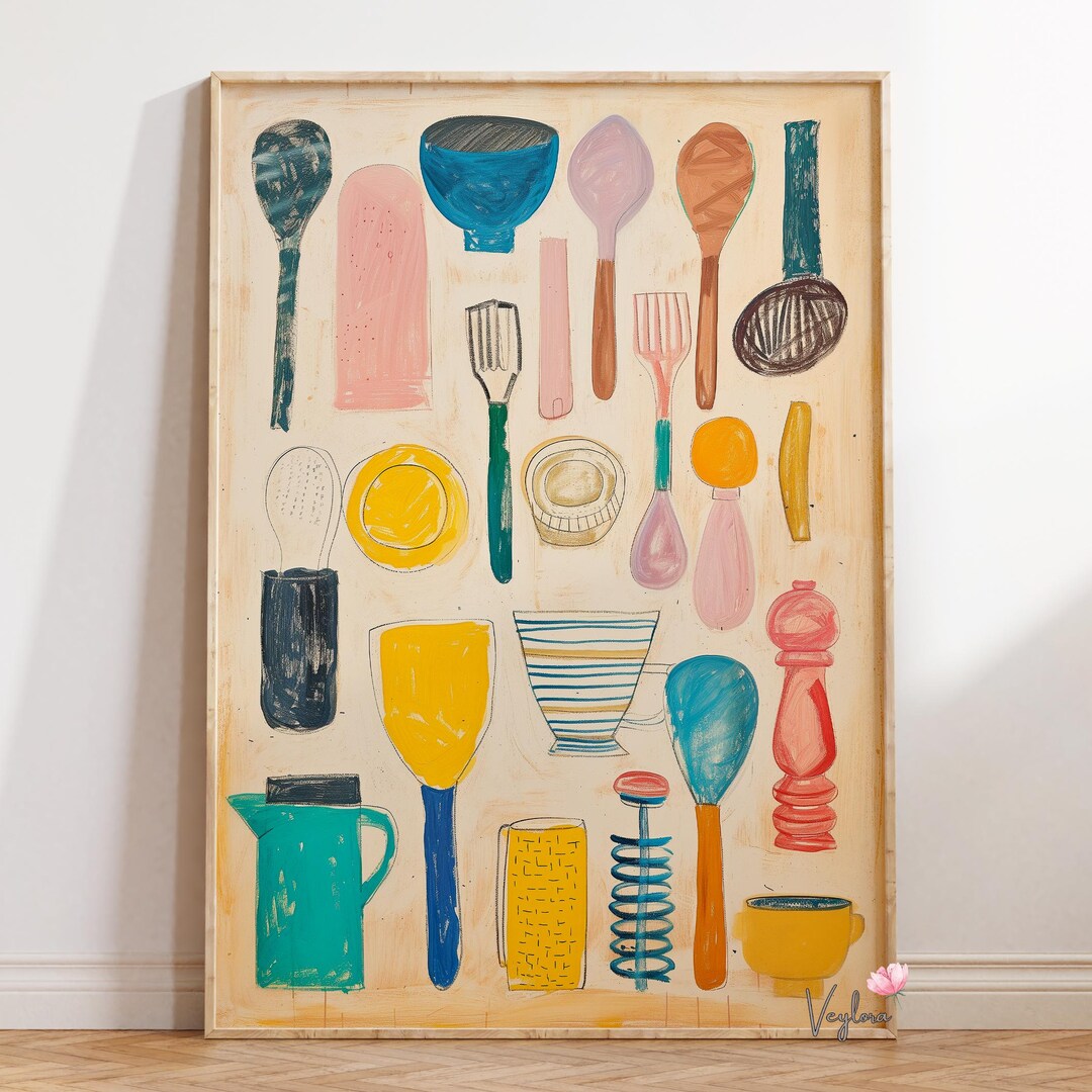 Colorful Kitchen Utensils Poster | Cooking Tools Illustration Poster ...