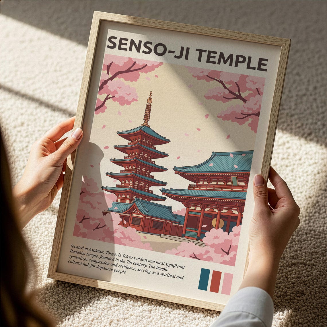 Senso-ji Temple Poster | Vintage Japan Illustration | Tokyo Landmark ...
