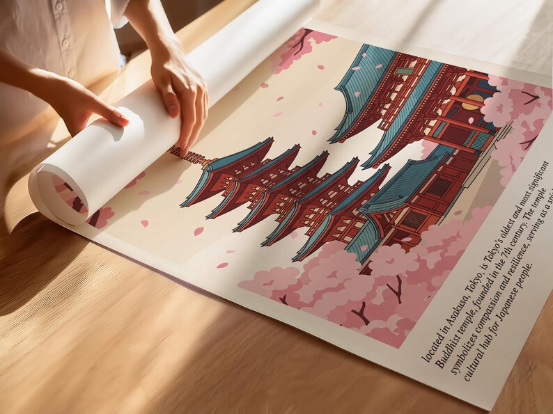 Senso-ji Temple Poster | Vintage Japan Illustration | Tokyo Landmark ...