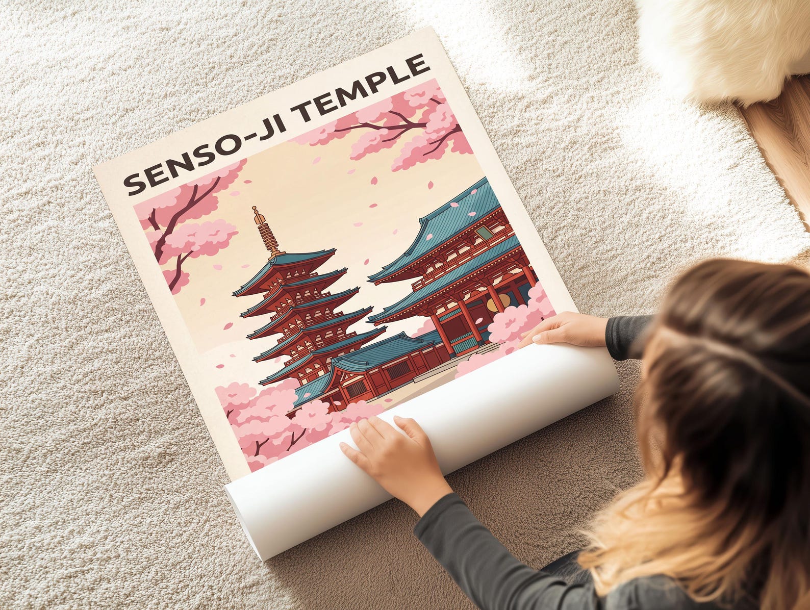 Senso-ji Temple Poster | Vintage Japan Illustration | Tokyo Landmark ...