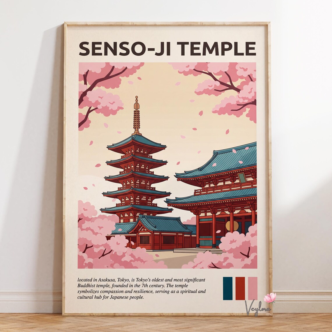 Senso-ji Temple Poster | Vintage Japan Illustration | Tokyo Landmark ...