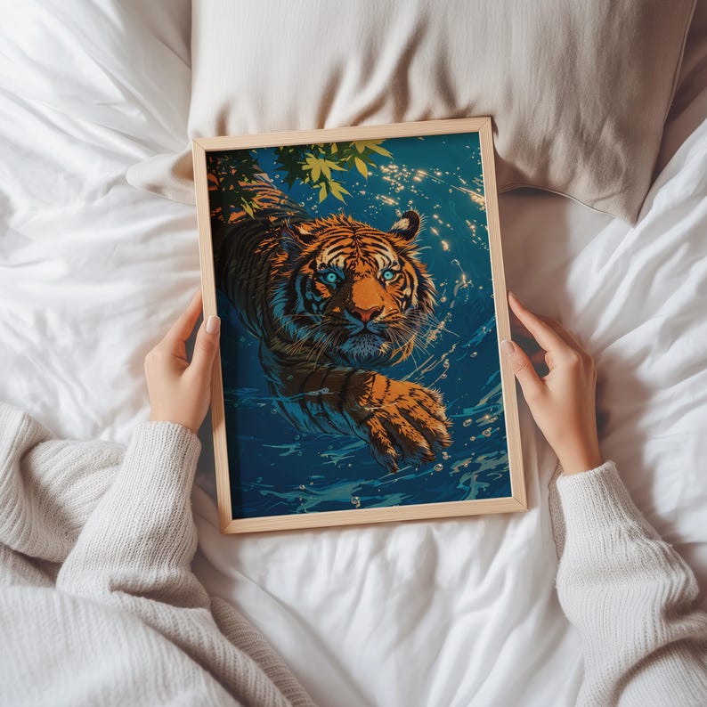 Tiger Underwater Art Print | Dramatic Wildlife Wall Decor, Jungle Room ...