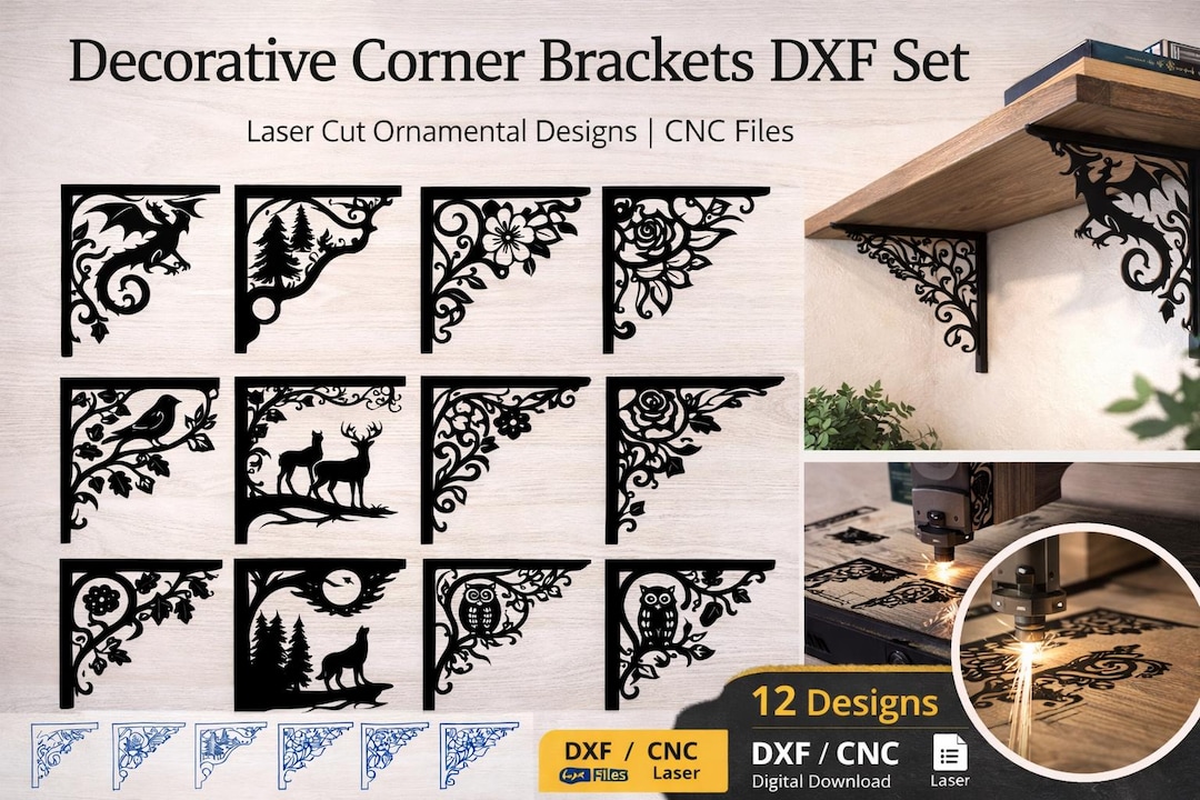 Decorative Corner Brackets DXF Set | Laser Cut Ornamental Designs | CNC ...