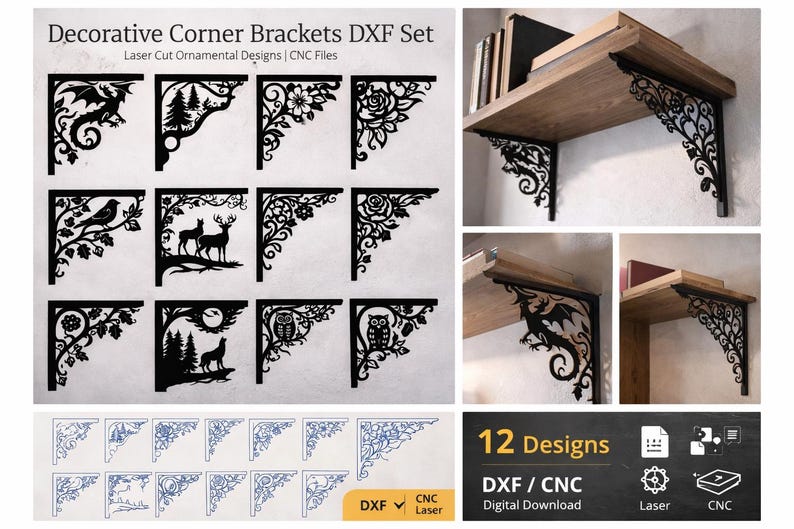 Decorative Corner Brackets DXF Set | Laser Cut Ornamental Designs | CNC ...