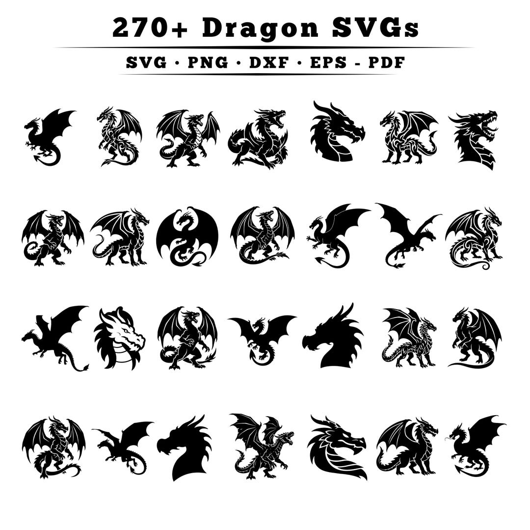 Dragon SVG Bundle | 270+ Fantasy Clipart Designs (digital Download ...