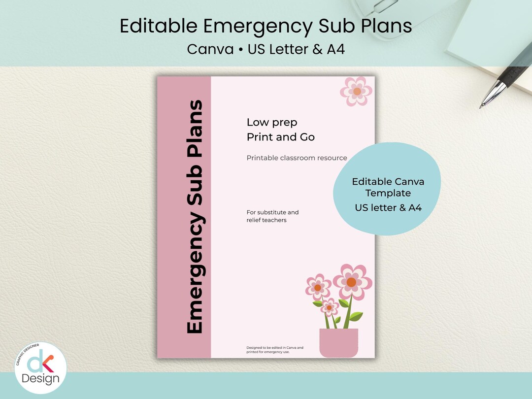 Emergency Sub Plans | Editable Canva Template, Low Prep (digital ...