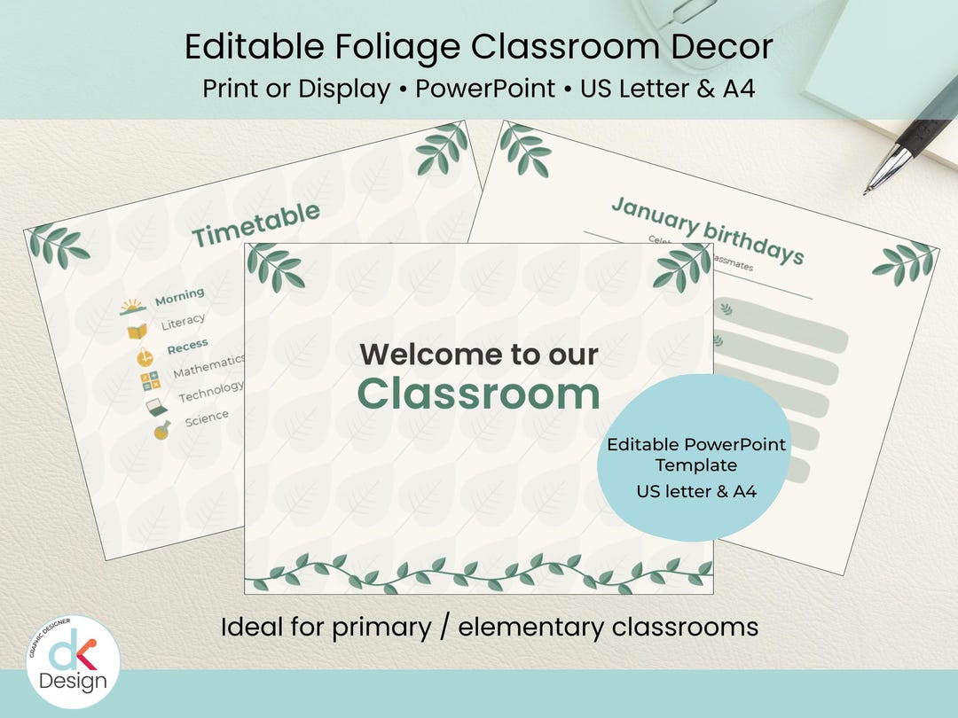 Foliage Classroom Decor Powerpoint - Editable Slides and Labels - Calm ...