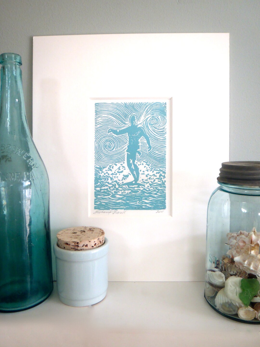 Linocut Print of Duke in Aqua Ink - Etsy