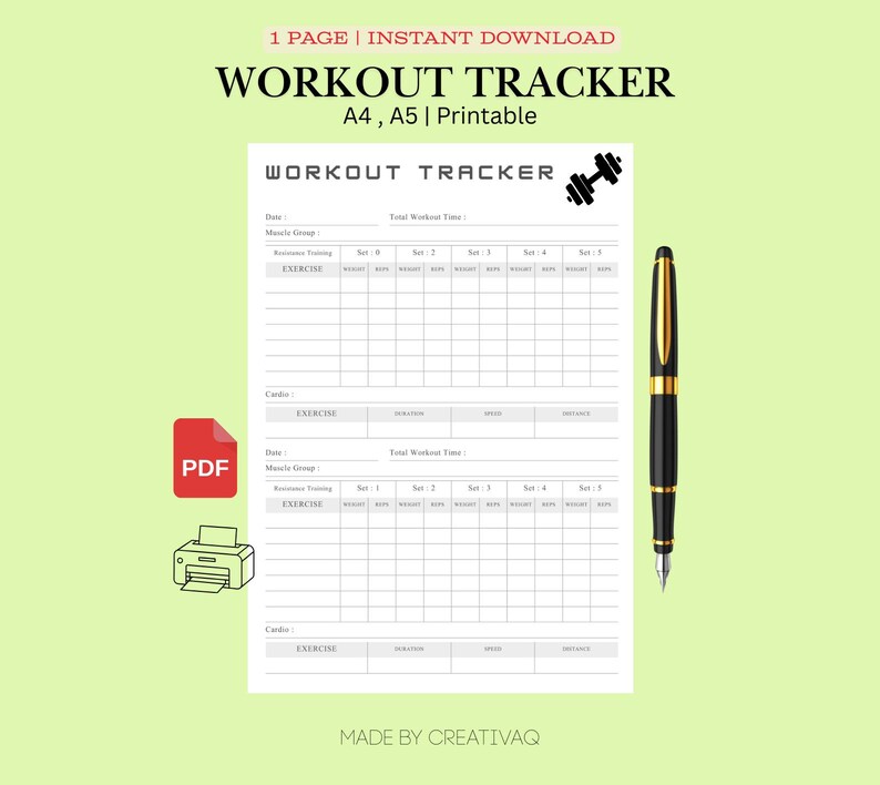 Printable Workout Tracker and Fitness Journal | Daily Exercise Log ...