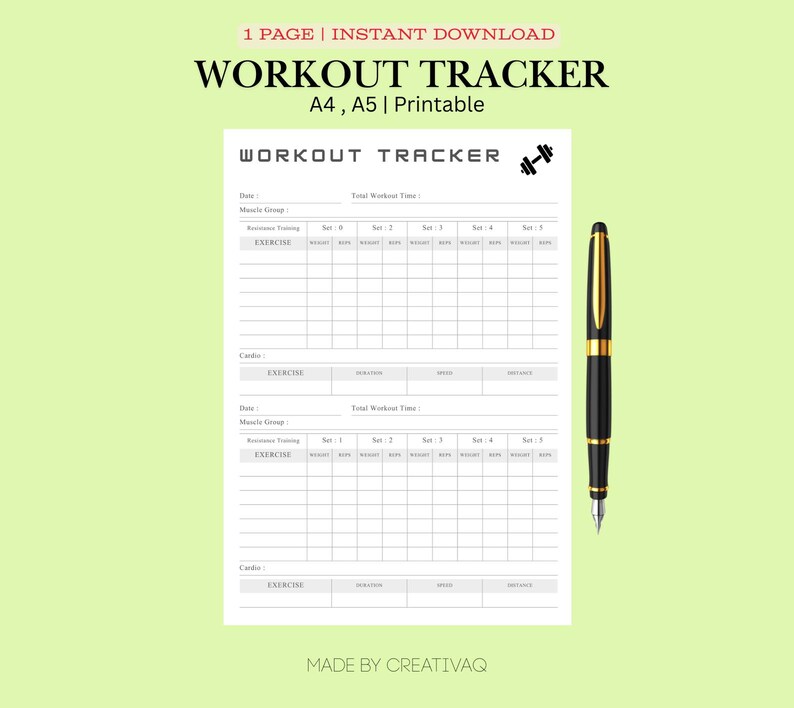 Printable Workout Tracker and Fitness Journal | Daily Exercise Log ...