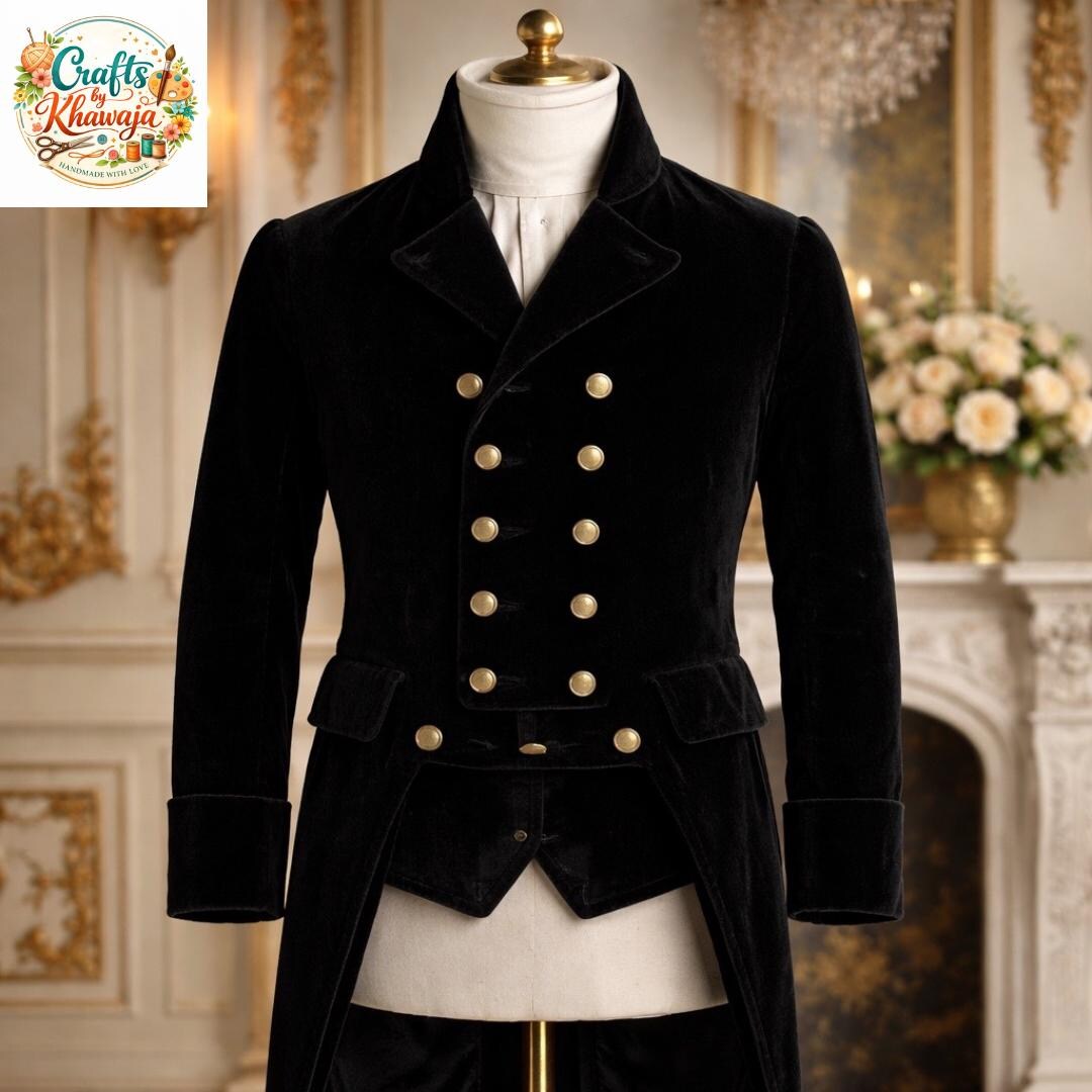 Men’s Black Velvet Regency Tailcoat | Handmade Victorian Wool Frock ...