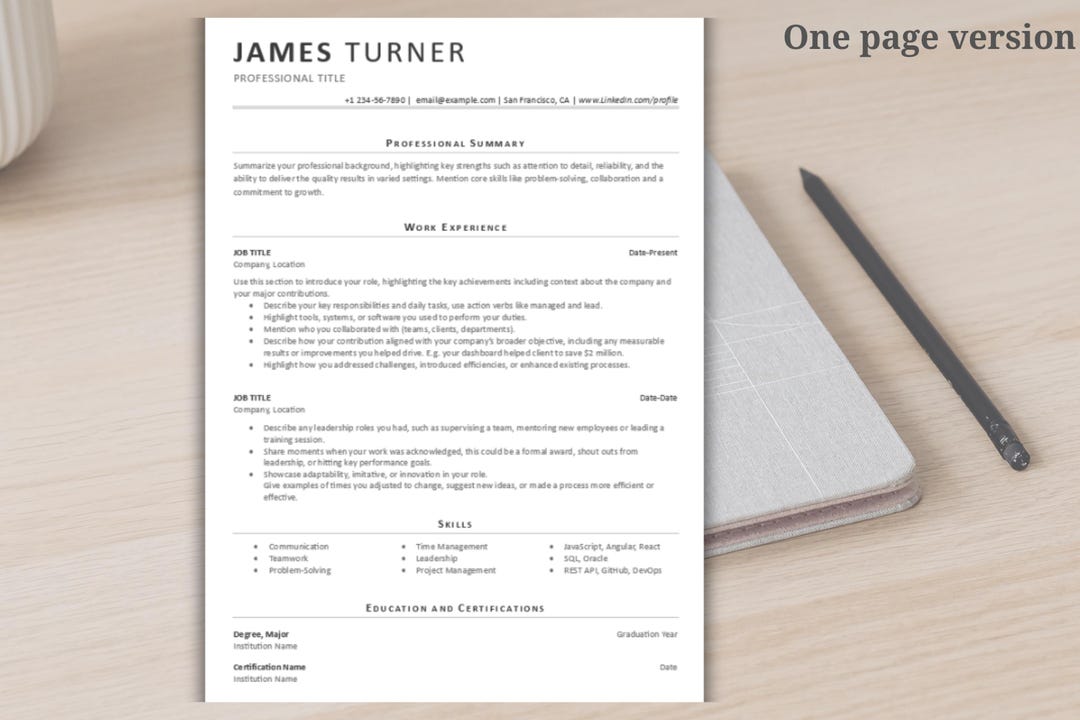 ATS Resume Template | Minimalist, Professional CV (word, Pages, Google ...