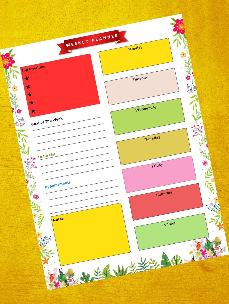Editable Weekly Planner Digital Download - Weekly Planner Printable ...