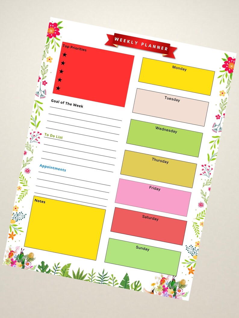 Editable Weekly Planner Digital Download - Weekly Planner Printable ...