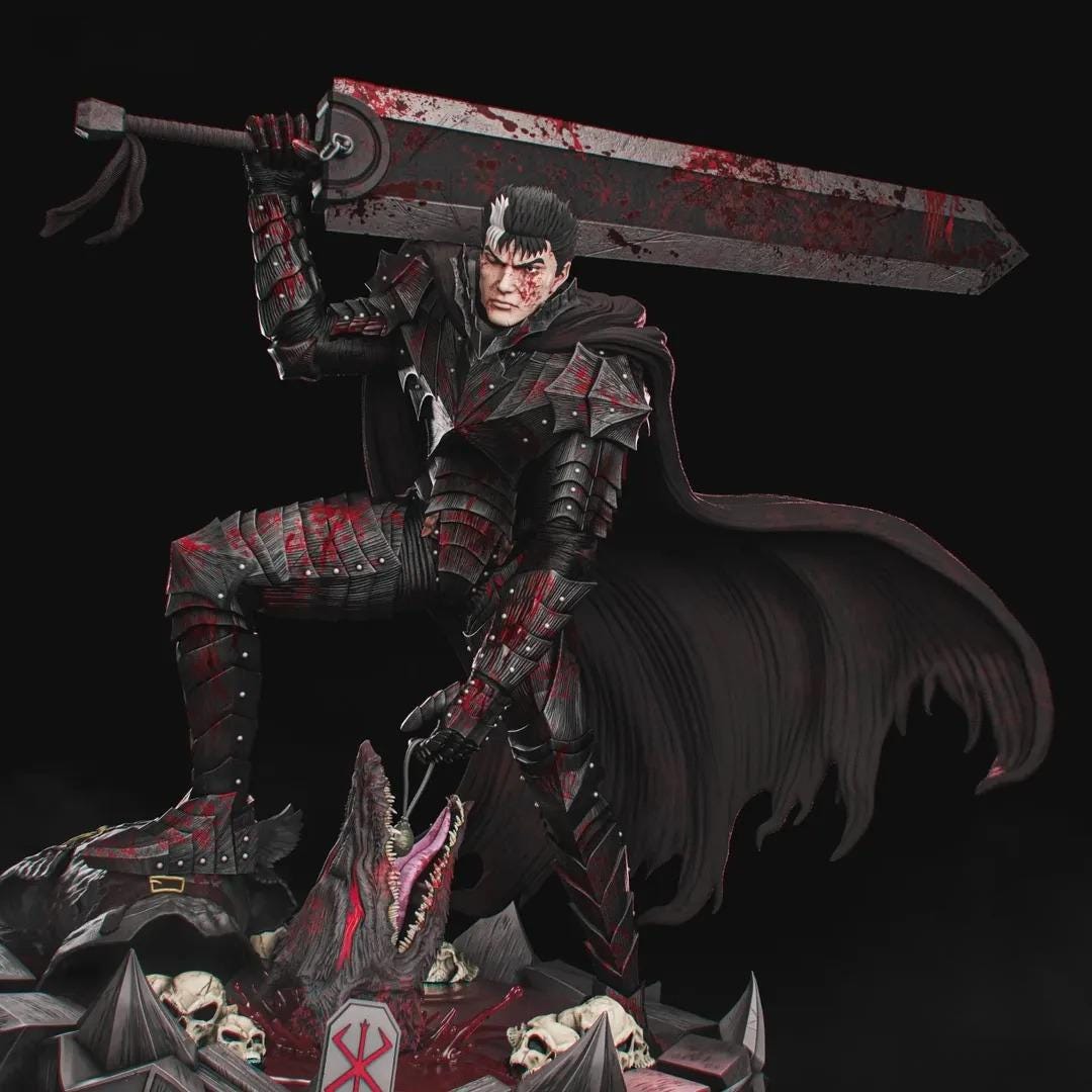 Berserk – Guts | Black Swordsman Fury STL Statue | 3D Print Model ...