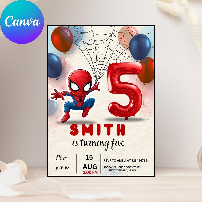 Spiderman Birthday Invitation Template, Superhero Party, Editable ...