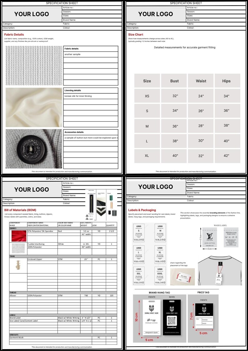 Fashion Tech Pack Template for Clothing Production | Editable Garment ...