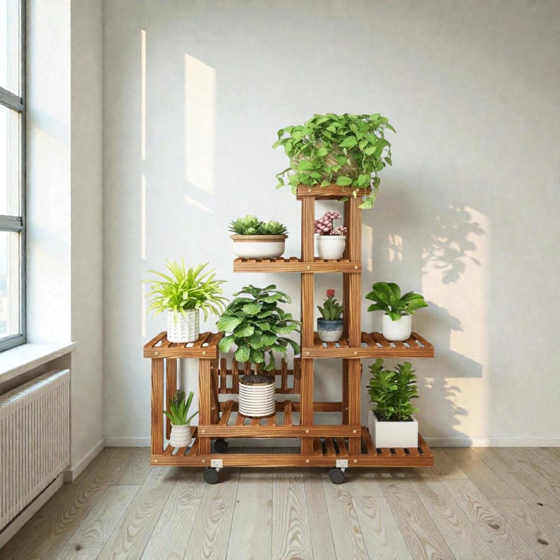 6 Tier Wooden Plant Stand, Vertical Plant Shelf for Indoor Outdoor ...