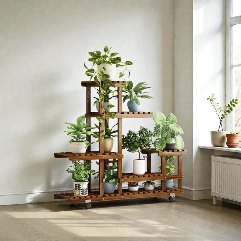6 Tier Wooden Plant Stand, Vertical Plant Shelf for Indoor Outdoor ...