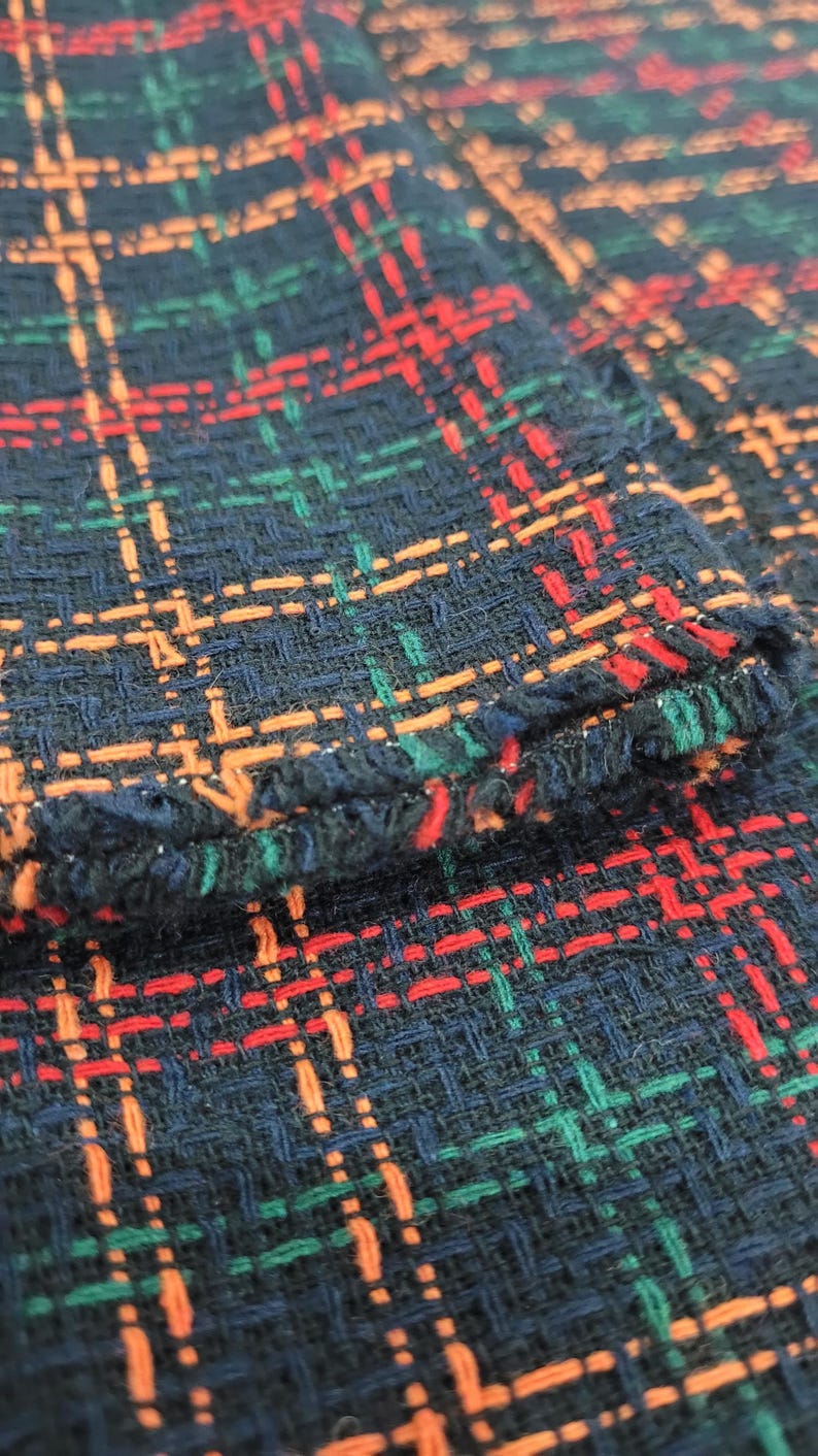 Navy Blue Luxury Tweed Fabric by the Yard, Plaid Boucle Material ...