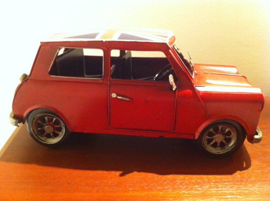 Mini Cooper Car Red Tin Metal Toy Automobile With the Union Jack Flag ...