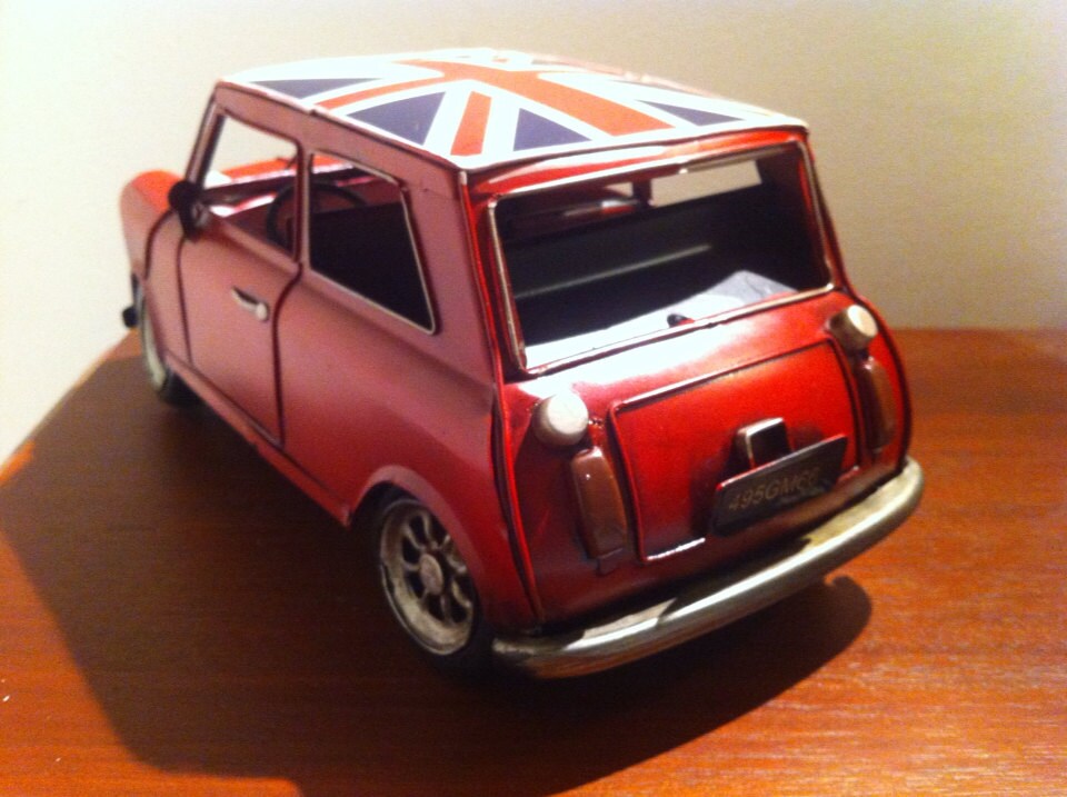 Mini Cooper Car - Red Tin Metal Toy Automobile With the Union Jack Flag ...