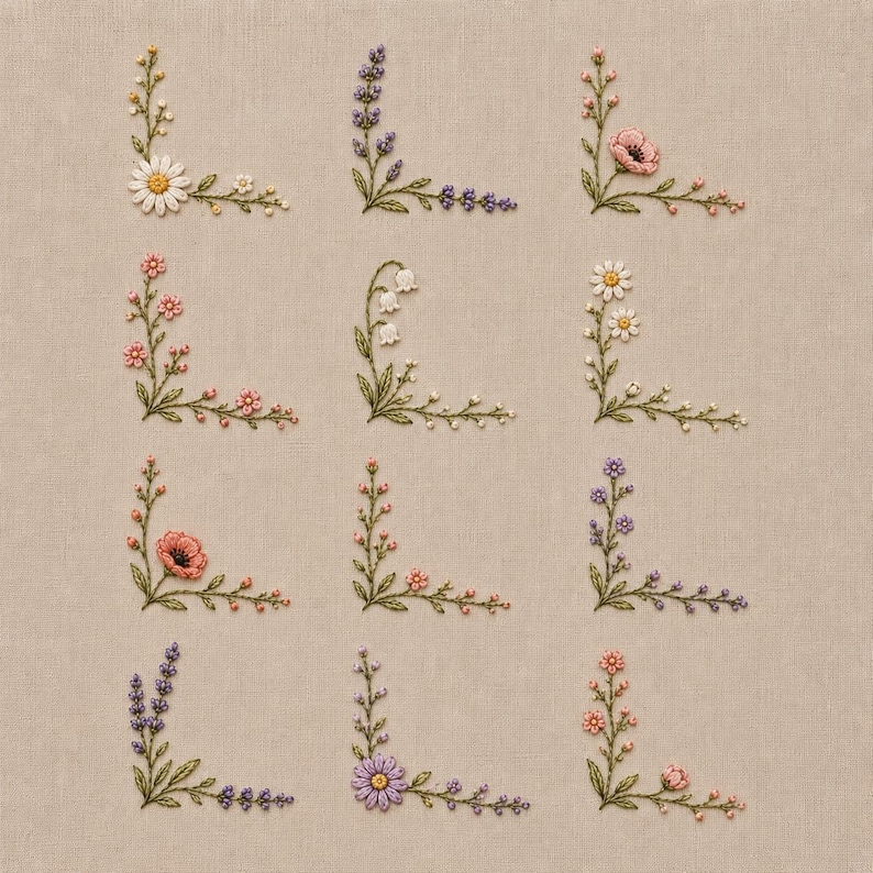 Tiny Floral Borders Embroidery Patterns PDF, Printable Stick and Stitch ...