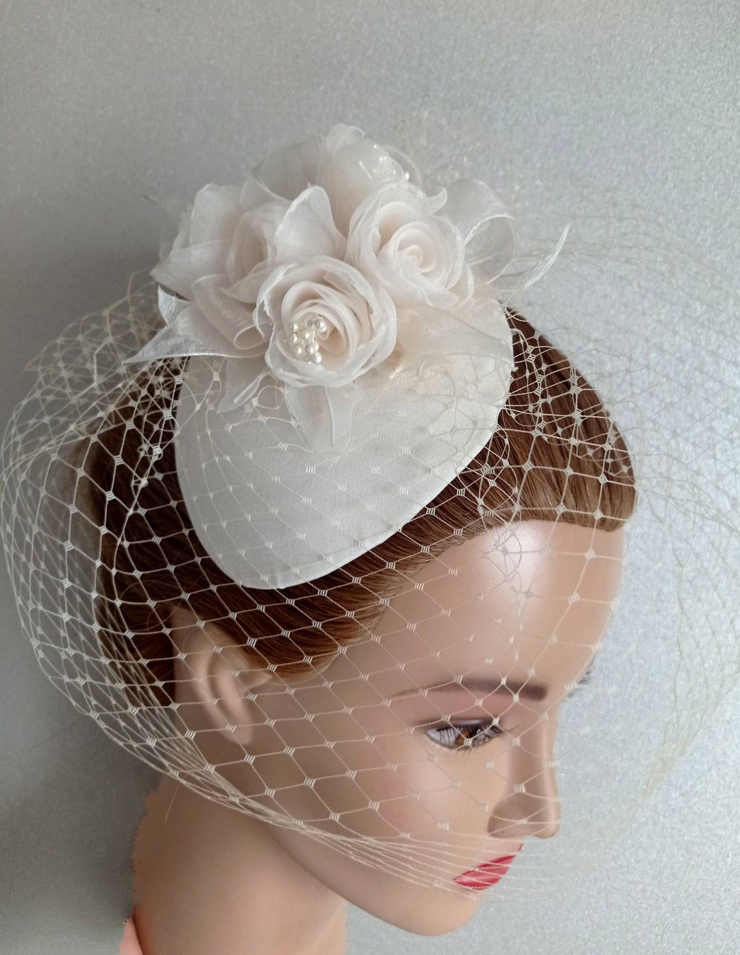 Champagne BIRDCAGE VEIL , Champagne Wedding Hat, Champagne Birdcage ...