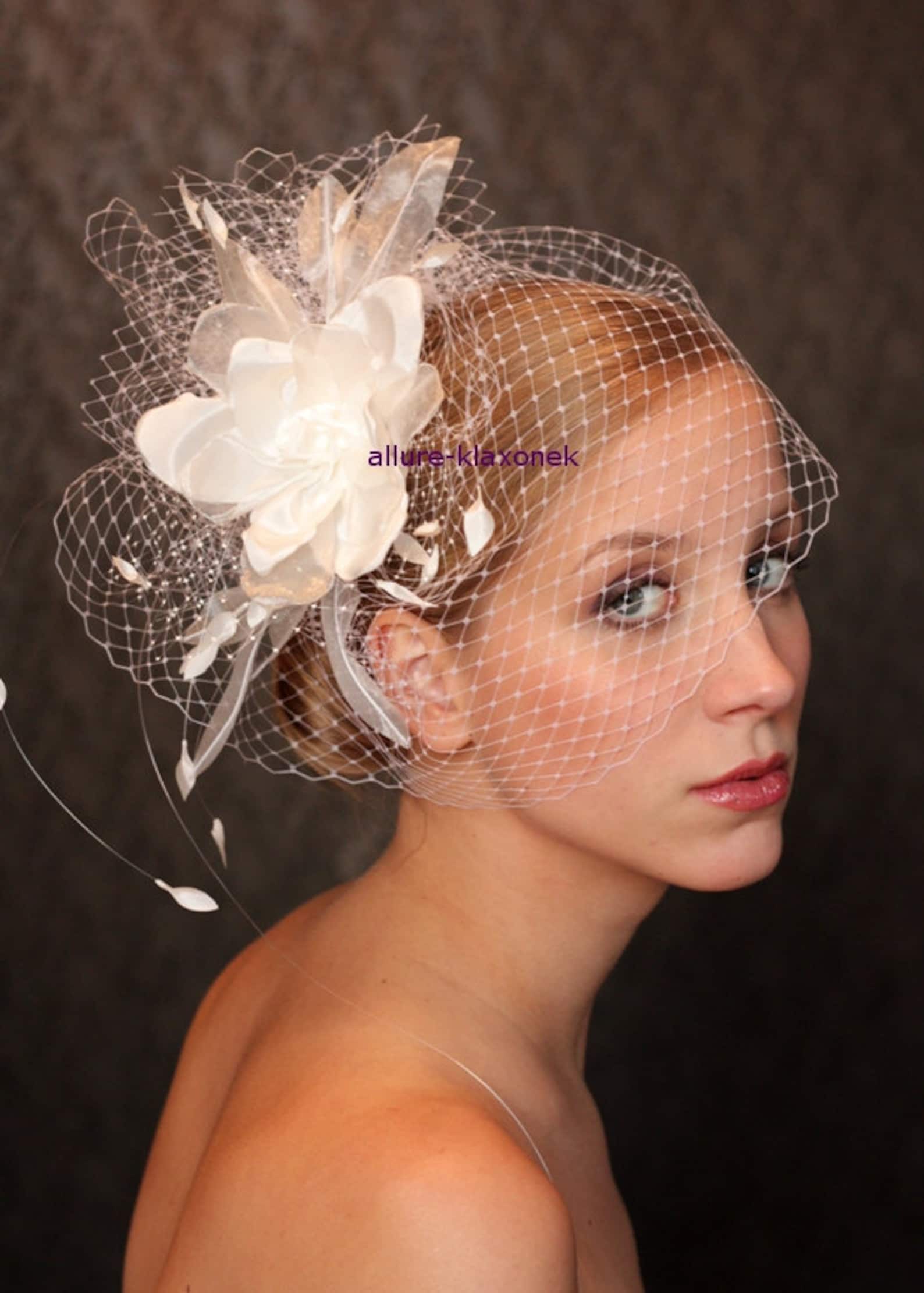 Ivory Wedding BIRDCAGE VEIL, Ivory Wedding Hat. Ivory Wedding Hair ...